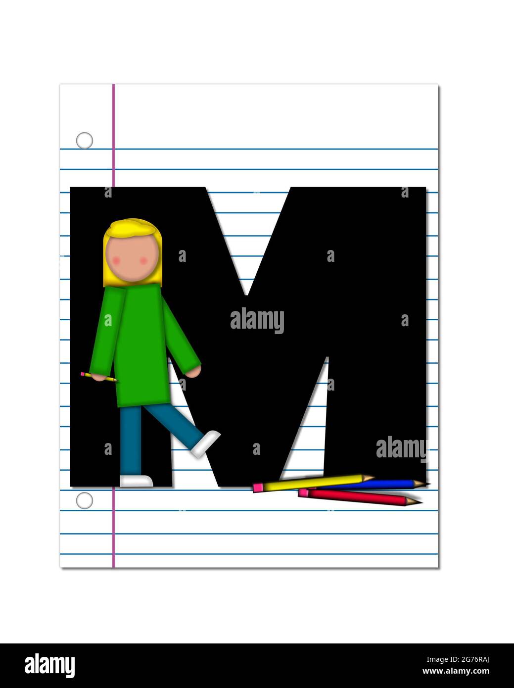The letter M, in the alphabet set "Start of School Two", is black ...