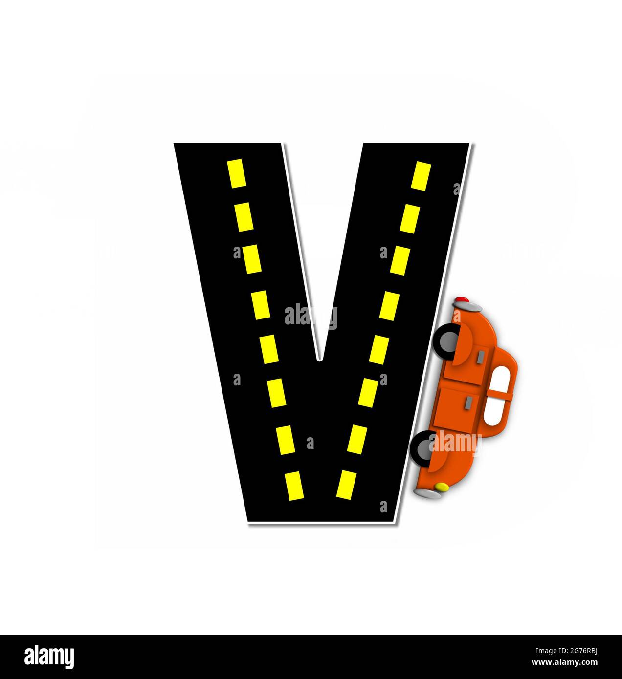 The letter V, in the alphabet set "Transportation by Road", is black ...