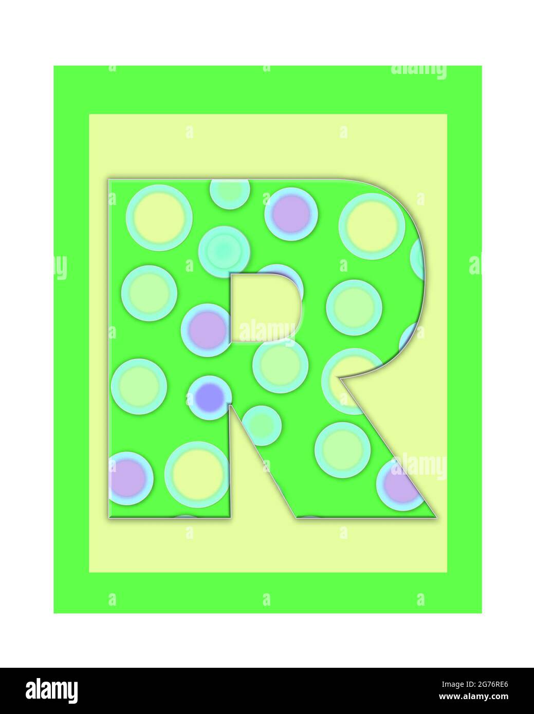 The letter R, in the alphabet set "Soft Spot" is bright green and ...