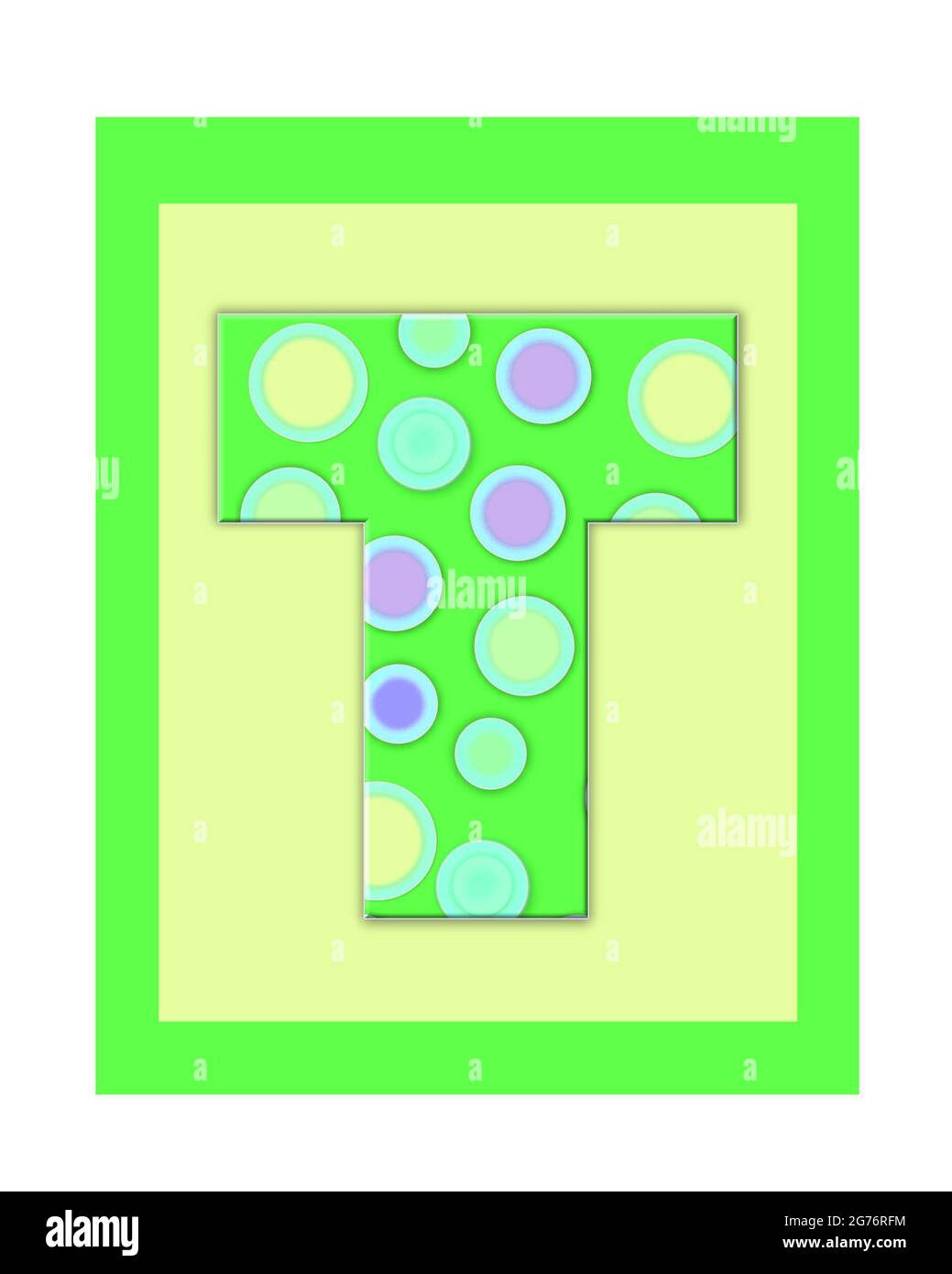 The letter T, in the alphabet set "Soft Spot" is bright green and ...