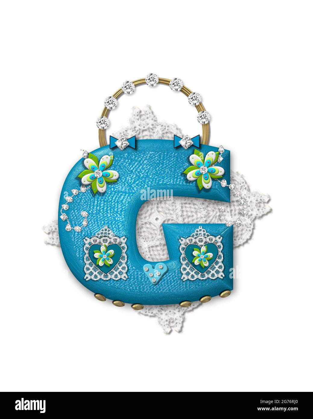 The letter G, in the alphabet set "Bling Bag," depicts aqua letter as a ...