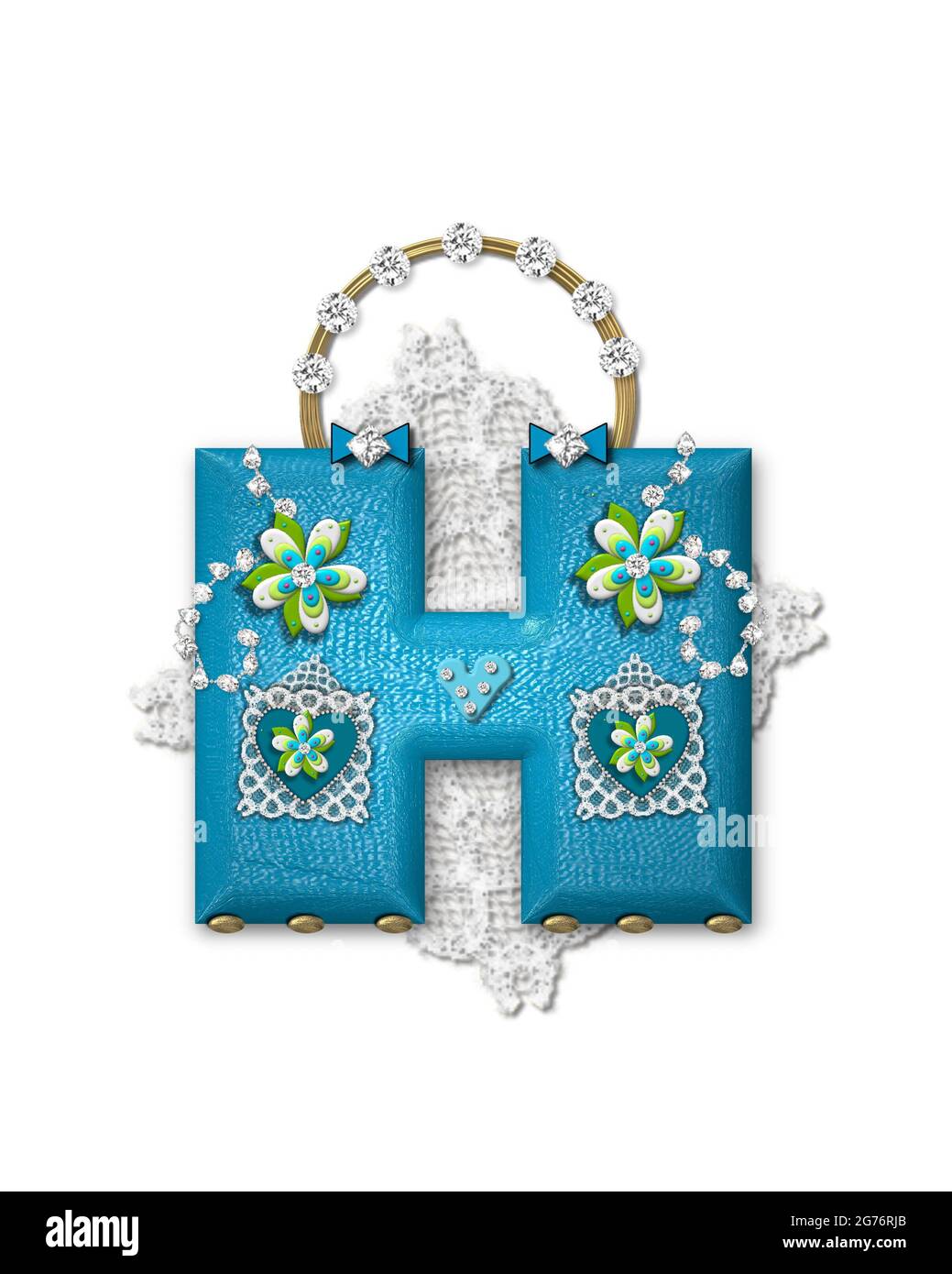 The letter H, in the alphabet set "Bling Bag," depicts aqua letter as a ...