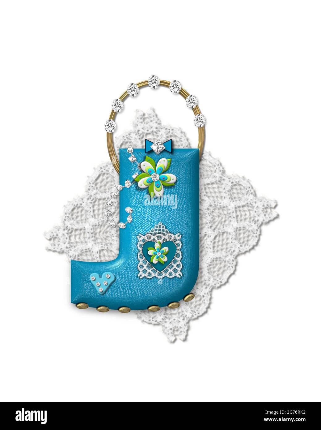 The letter J, in the alphabet set "Bling Bag," depicts aqua letter as a ...