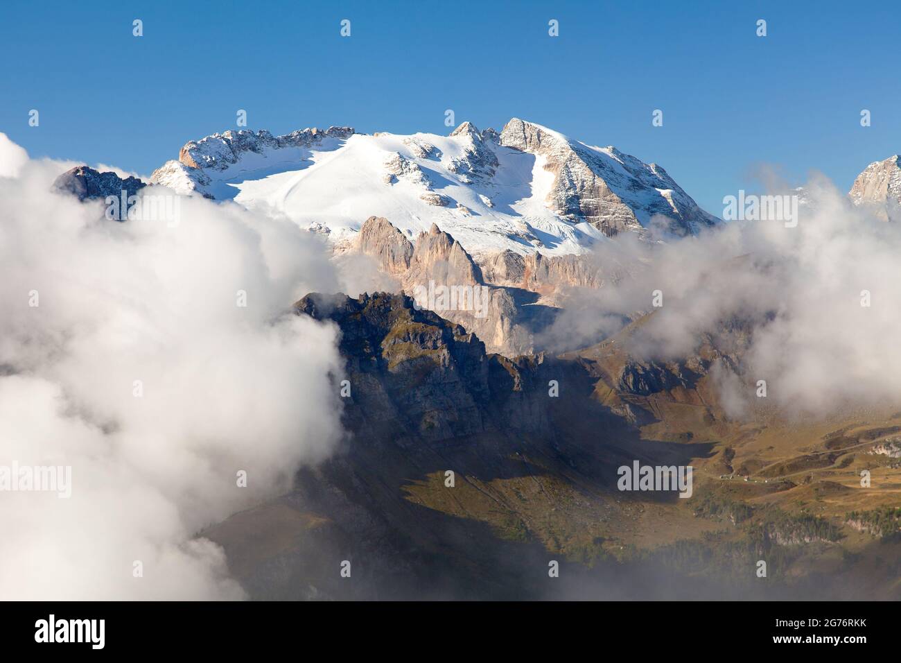 View of Marmolada, the highest mount of Dolomites mountains, Italy ...