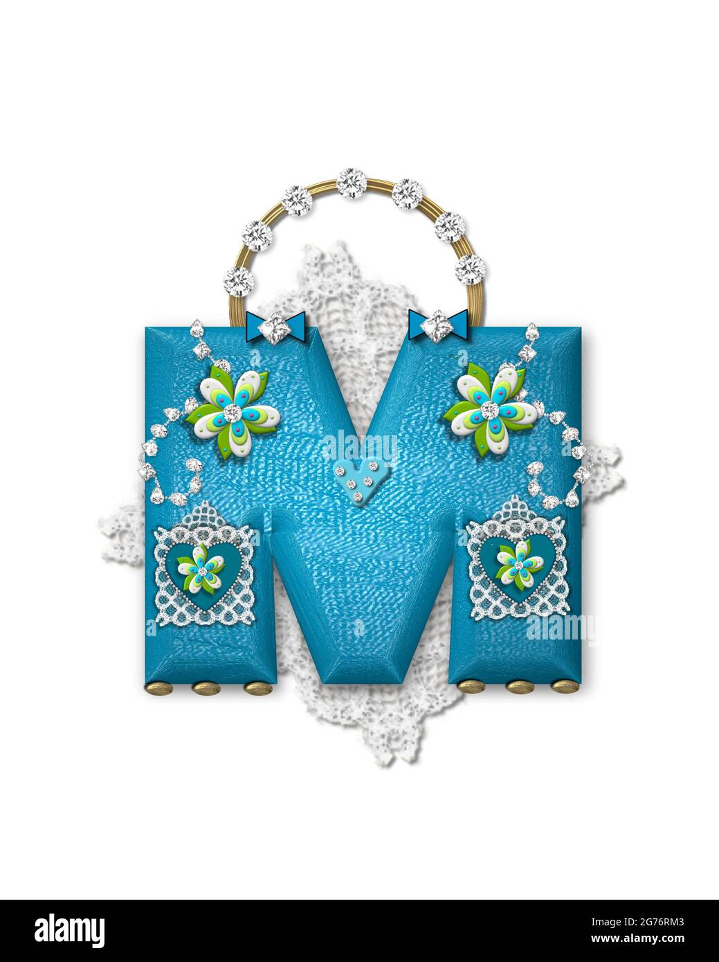 The letter M, in the alphabet set "Bling Bag," depicts aqua letter as a ...