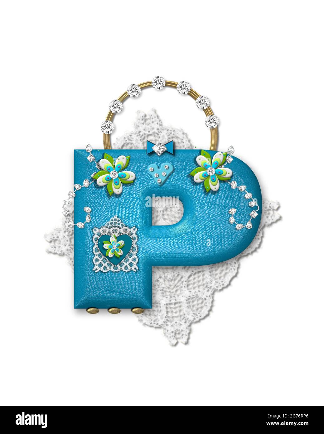 The letter P, in the alphabet set "Bling Bag," depicts aqua letter as a ...