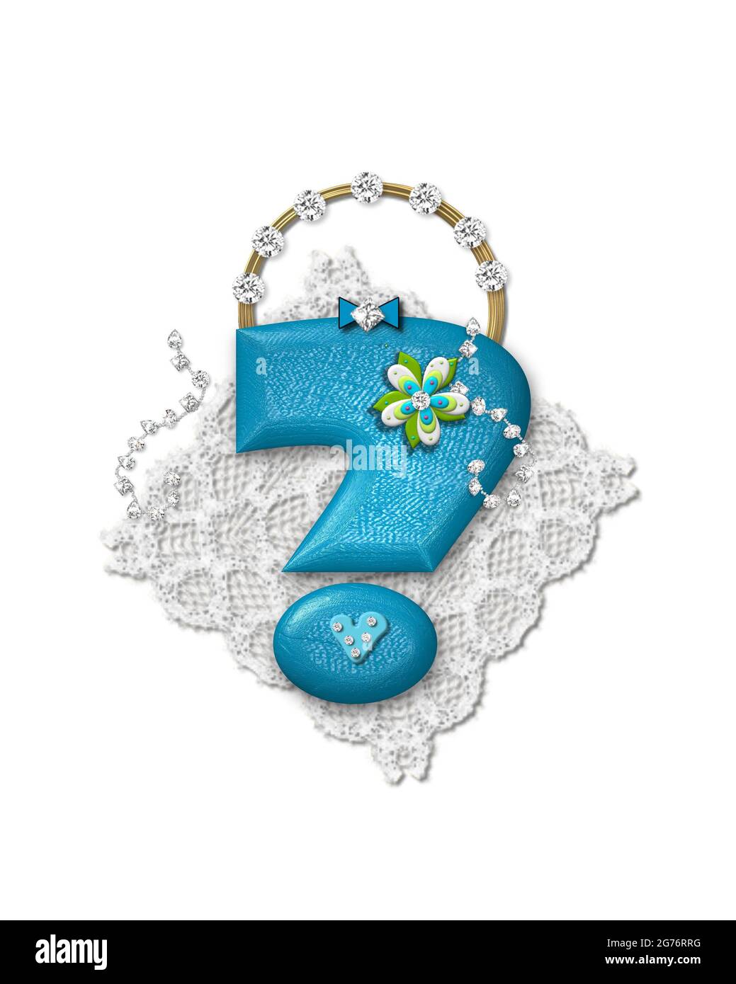 Question mark, in the alphabet set "Bling Bag," depicts aqua letter as ...