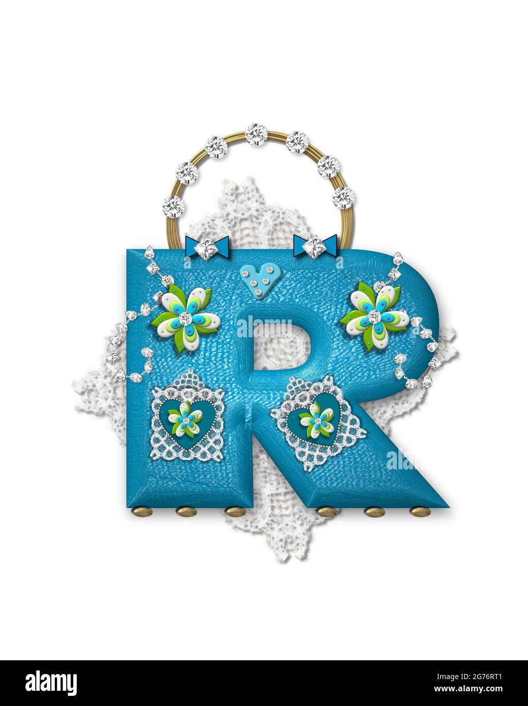 The letter R, in the alphabet set "Bling Bag," depicts aqua letter as a ...