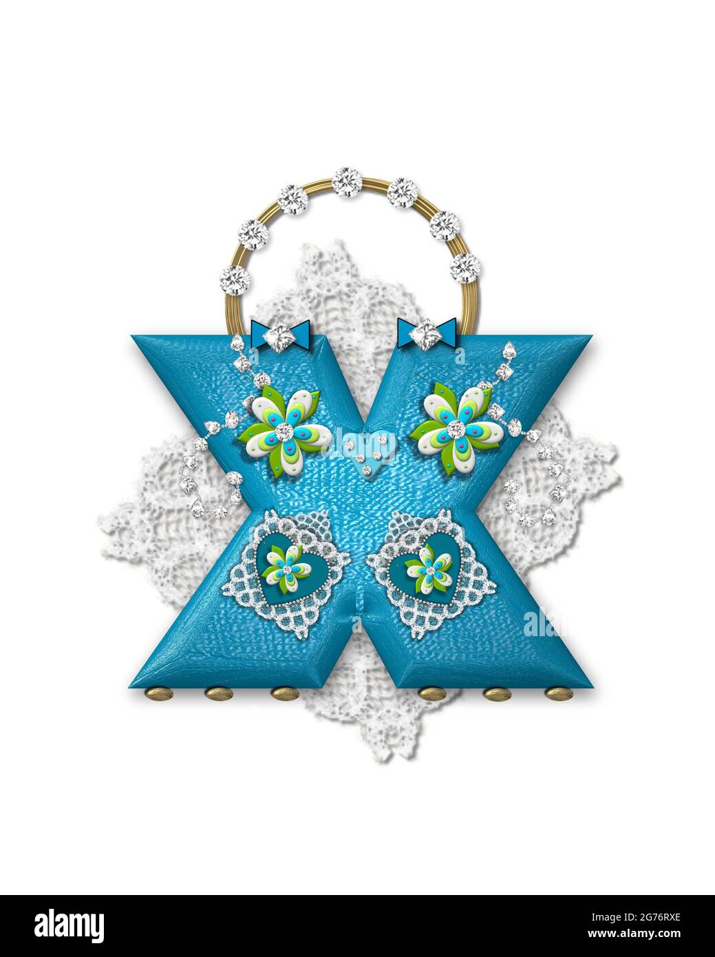 The letter X, in the alphabet set "Bling Bag," depicts aqua letter as a ...