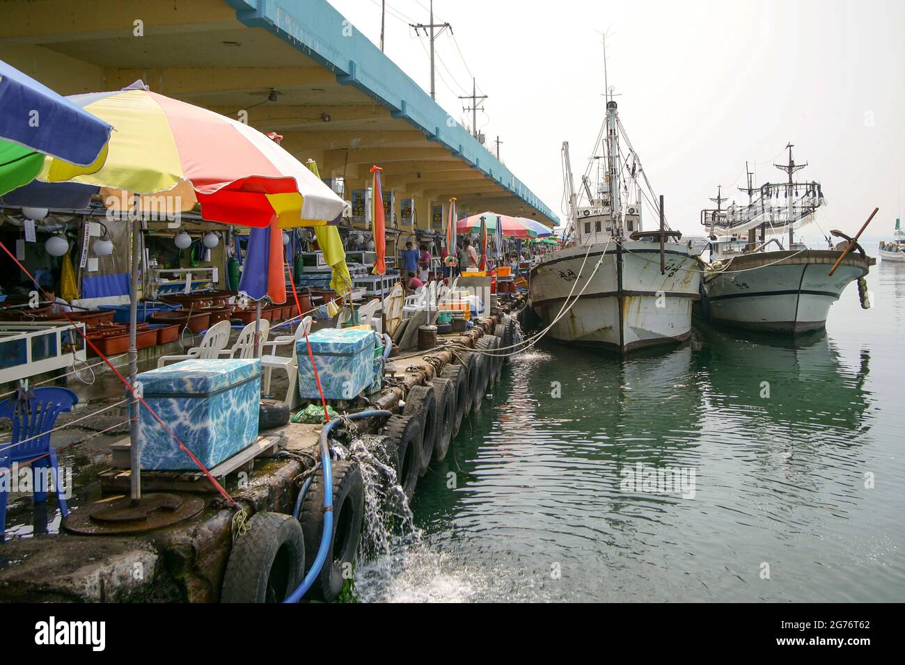 July 12, 2021-Samcheok-A View of village and port scene at Samcheok in ...