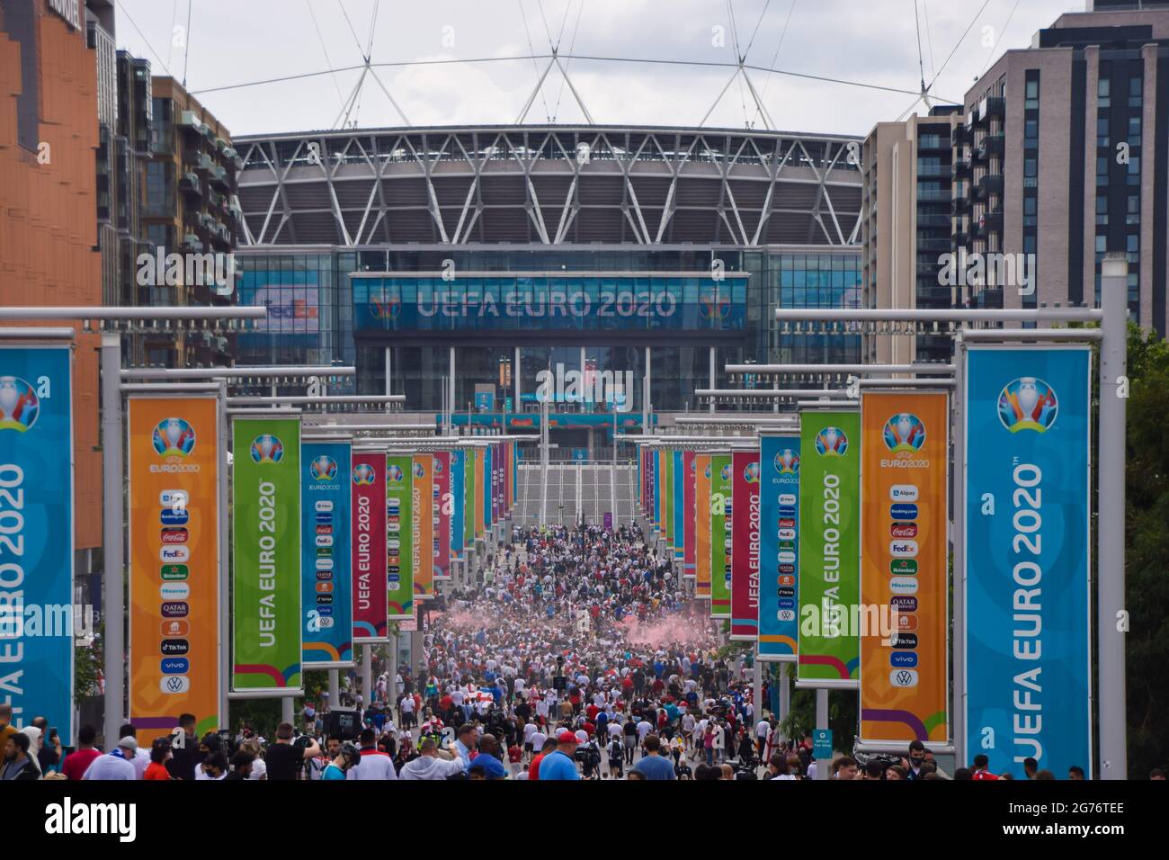 London, United Kingdom. 11th July 2021. England football fans gather ...