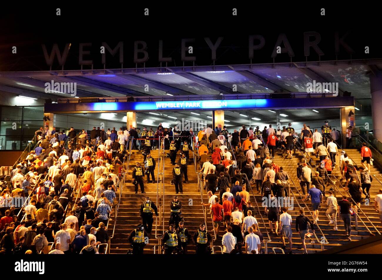 England fans outside Wembley Park station after the UEFA Euro 2020 ...