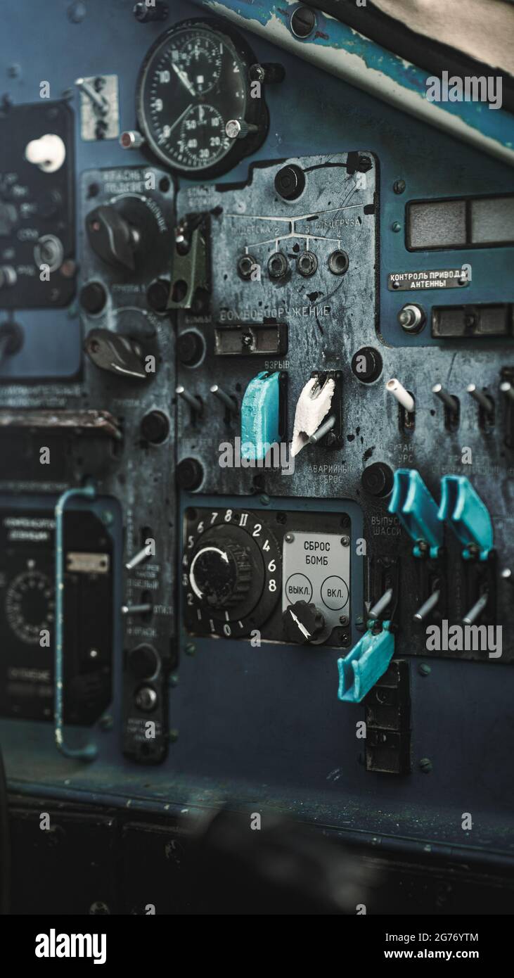 The details of the control panel in a military helicopter Stock Photo ...