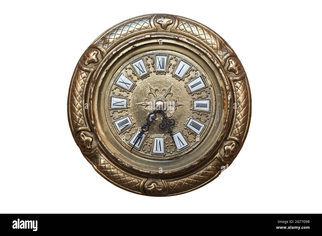 Antique brass fireplace clock. Isolated Stock Photo - Alamy