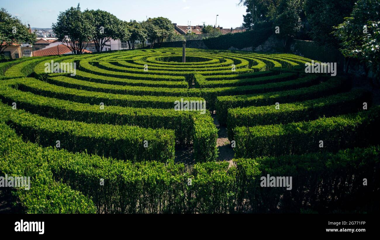 View of the maze built by hedges located at public park of Sao Roque in ...