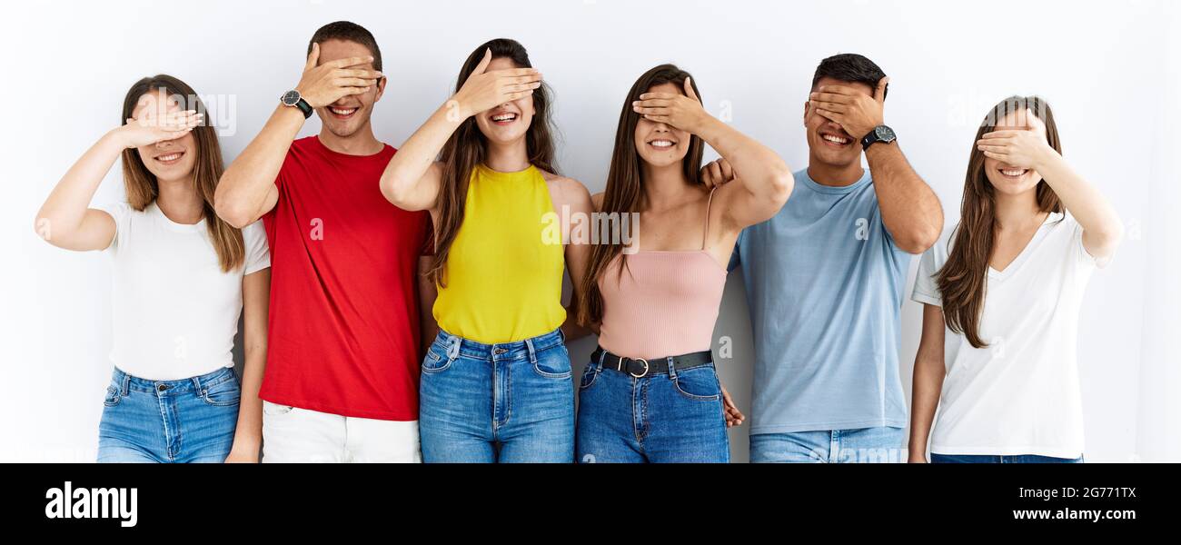 Group of people wearing casual clothes standing over isolated ...