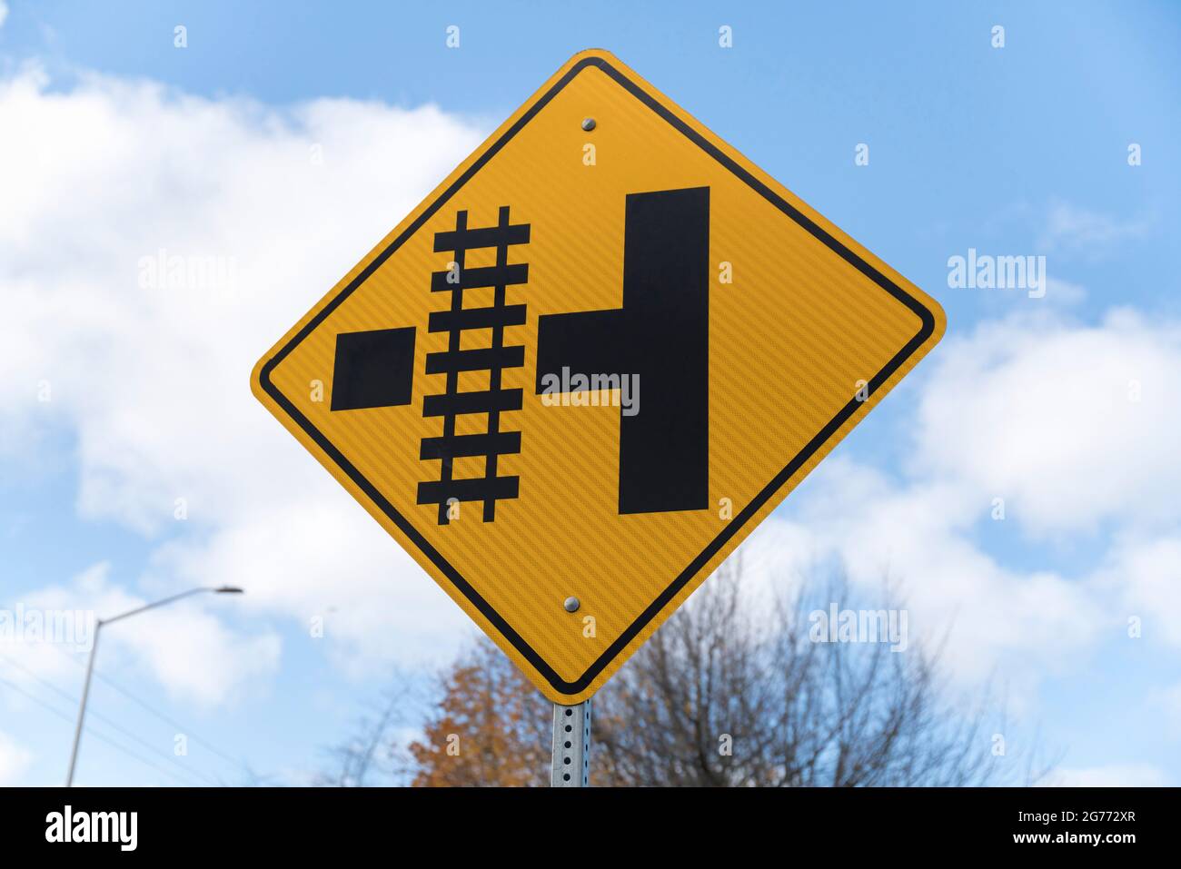 Highway caution railway crossing sign at Tacoma, Washington Stock Photo ...