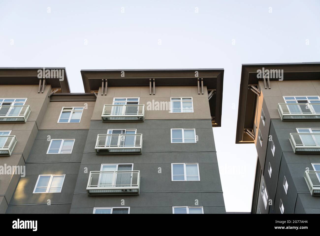 Low angle view of an apartment building with balconies at Tacoma ...