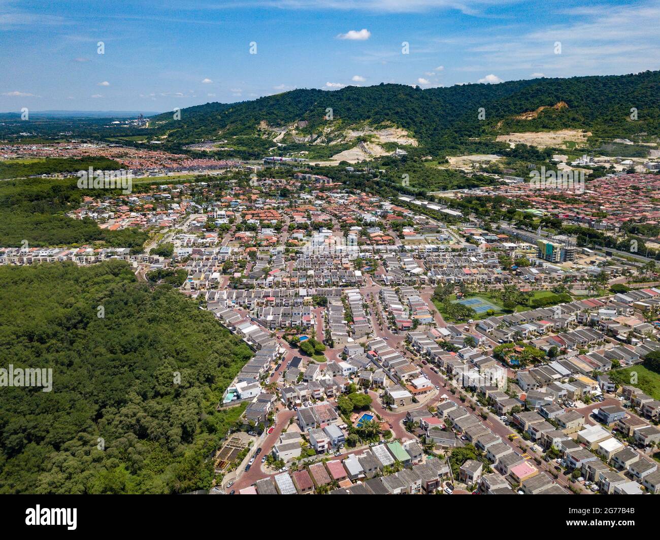 Aerial drone view of gated communities outside Guayaquil City, Ecuador ...