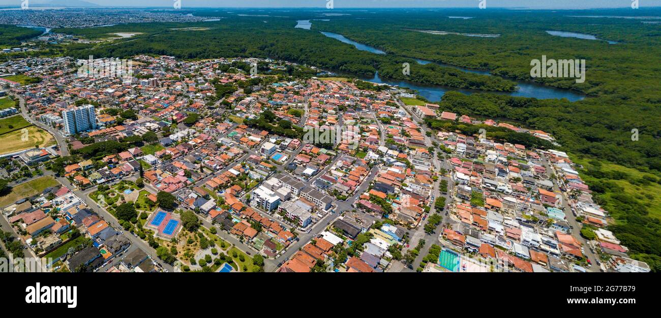 Aerial drone view of gated communities outside Guayaquil City, Ecuador ...