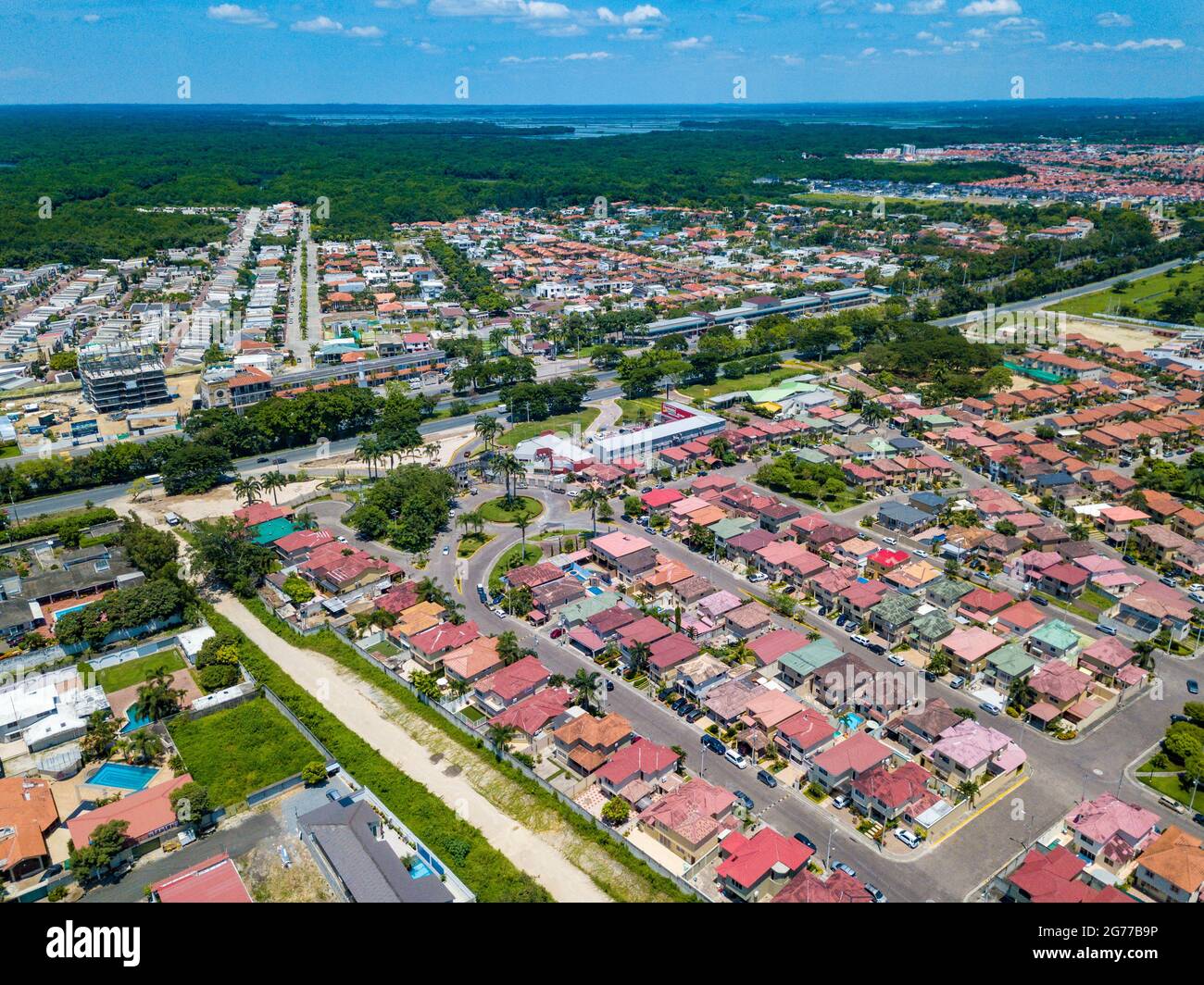 Aerial drone view of gated communities outside Guayaquil City, Ecuador ...