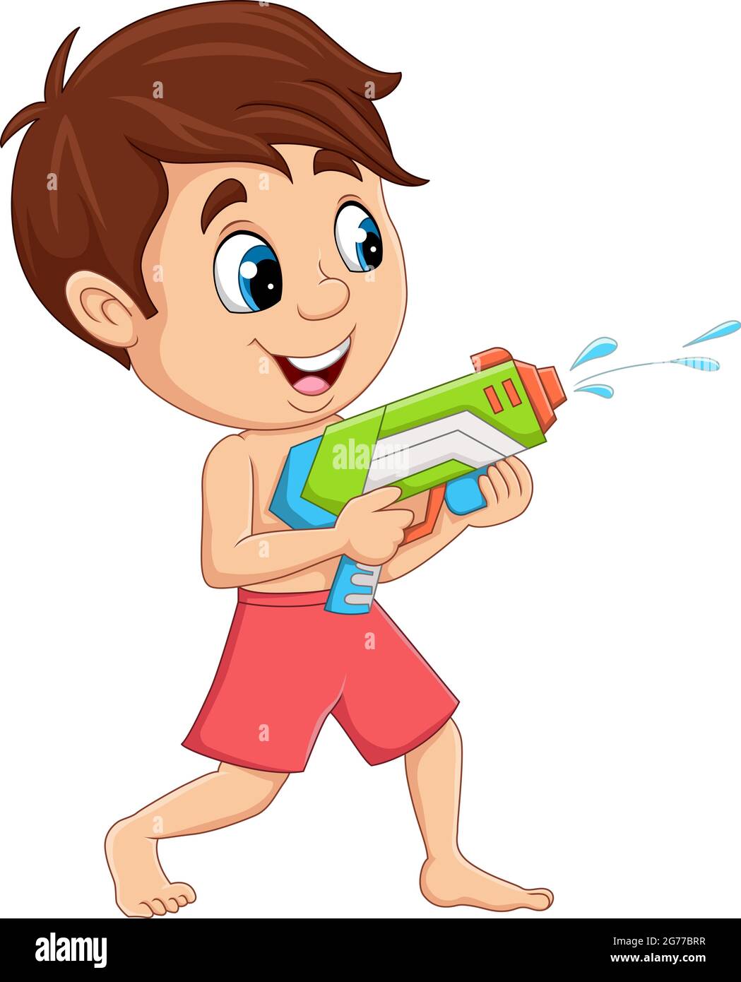 Cartoon little boy playing water gun Stock Vector Image & Art - Alamy