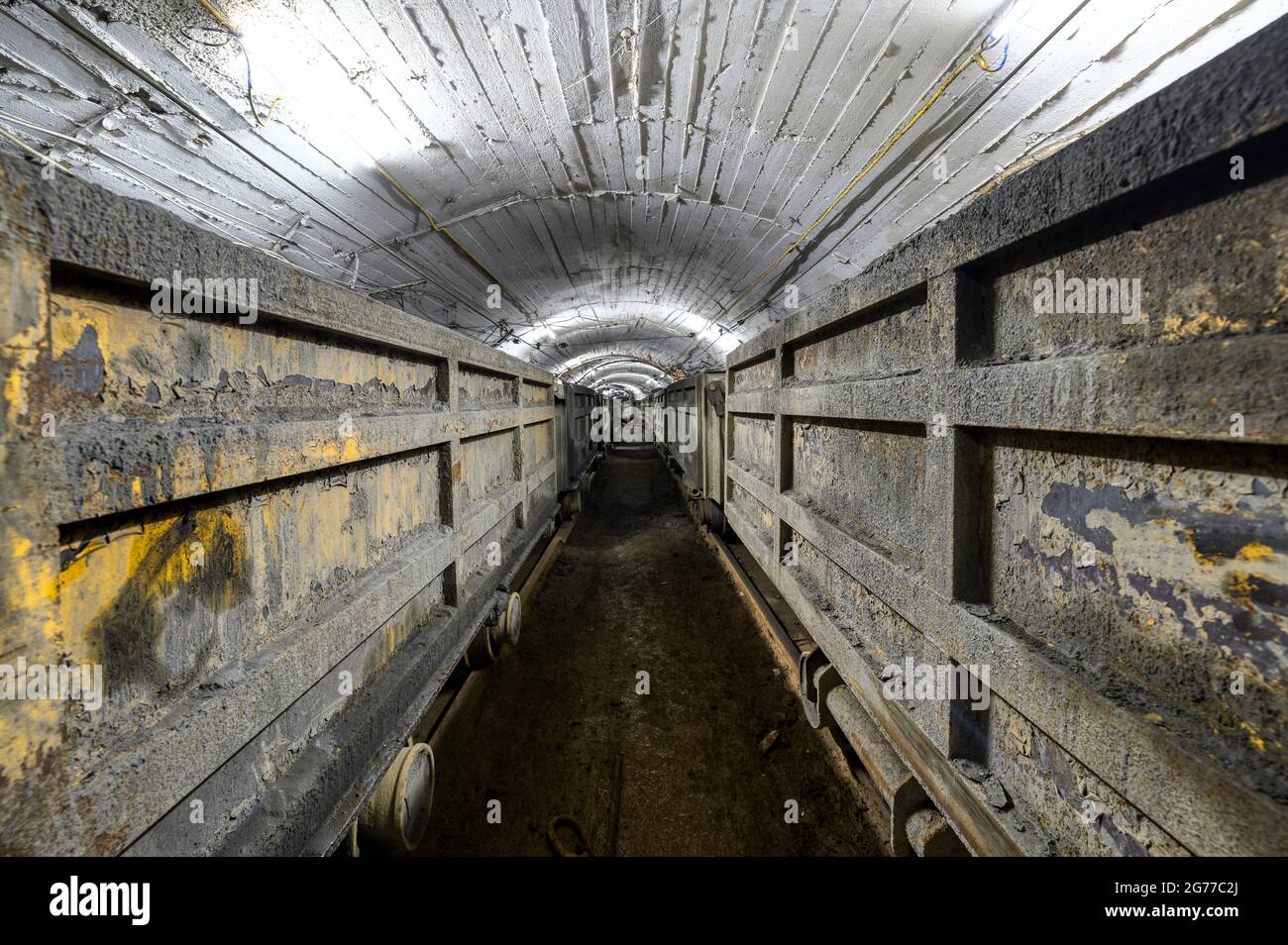 Underground mine. Underground railway for transporting ore. Mine ...