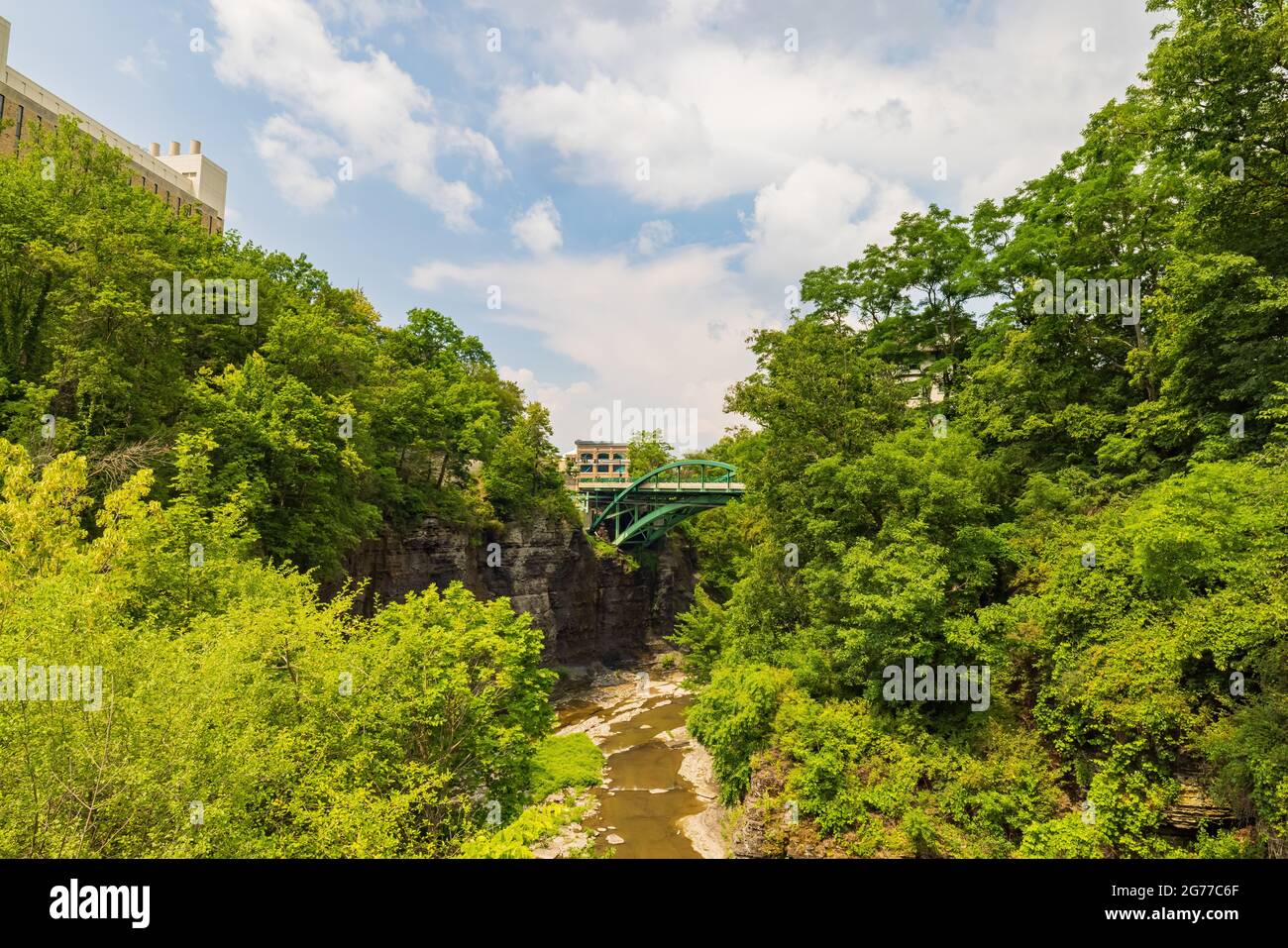Green metal bridge in the Cornell University at New York Stock Photo ...