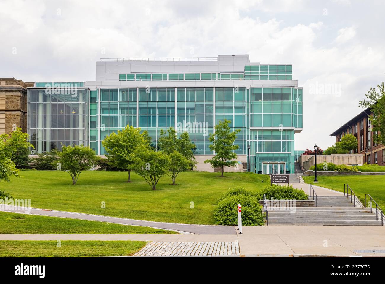 Sunny exterior view of Physical Sciences building of Cornell University ...