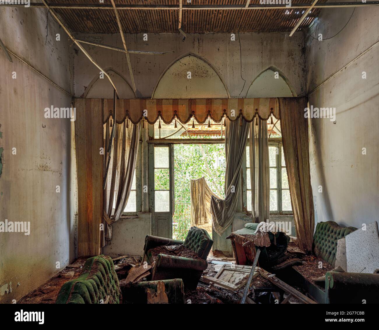 BEIRUT, LEBANON - Apr 11, 2021: The interior of a home damaged by the ...