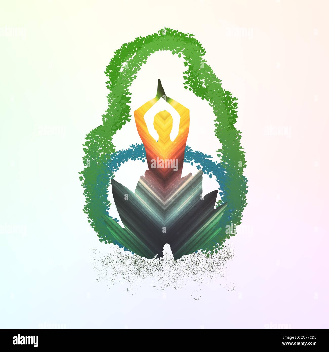 Mindfulness, illustrated with yoga and the lotus flower. Digital Art ...