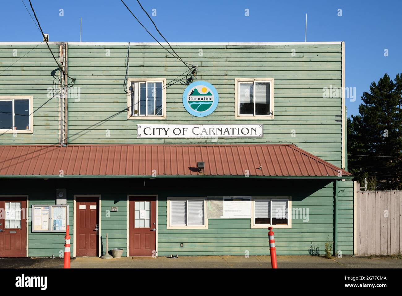 Carnation, WA, USA - July 11, 2021; Wooden City of Carnation government ...