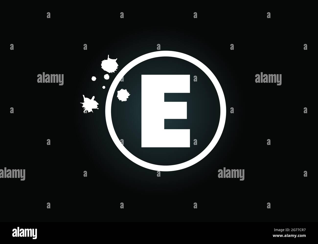 Initial E monogram letter alphabet in a circle with brush splash. Font ...