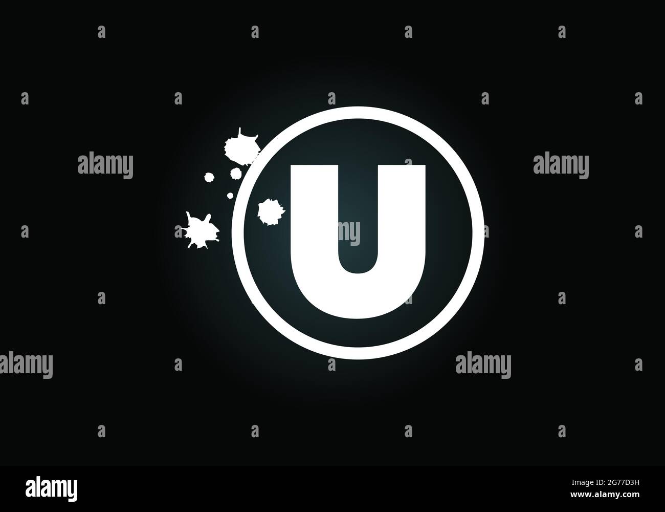 Initial U monogram letter alphabet in a circle with brush splash. Font ...
