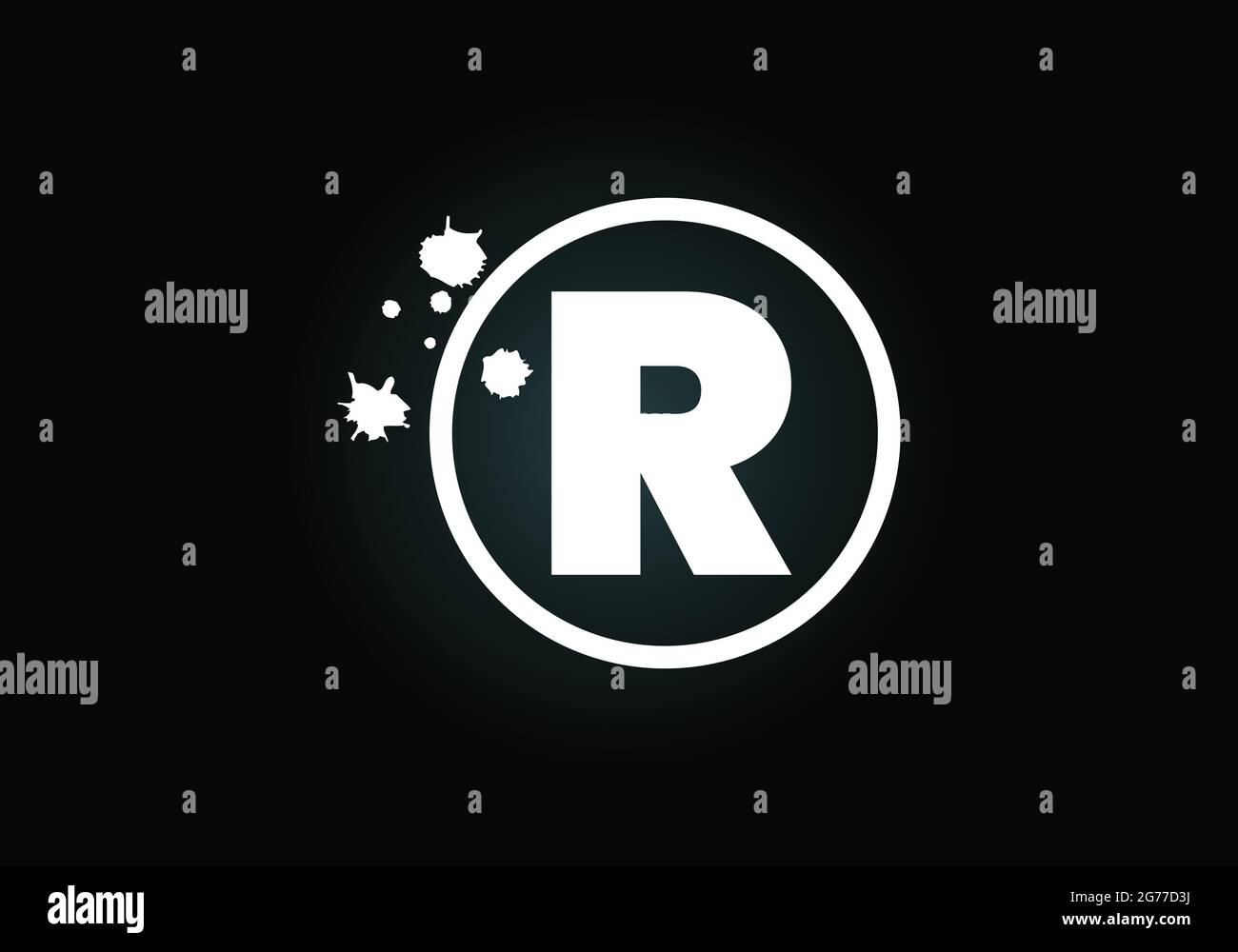 Initial R monogram letter alphabet in a circle with brush splash. Font ...