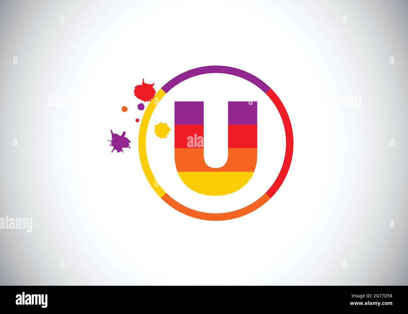 Initial U monogram letter alphabet in a circle with brush splash. Font ...