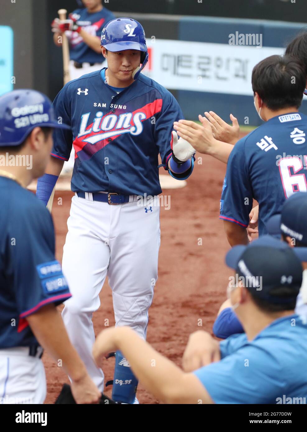 12th July, 2021. Samsung Lions' Kim Dong-yup Kim Dong-yup (L) of the ...