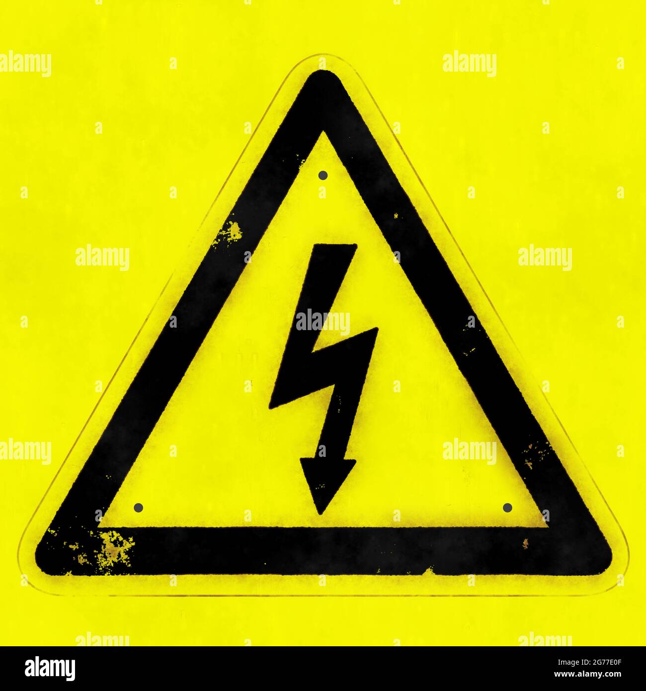 Illustration of a high voltage warning triangle sign isolated on yellow ...