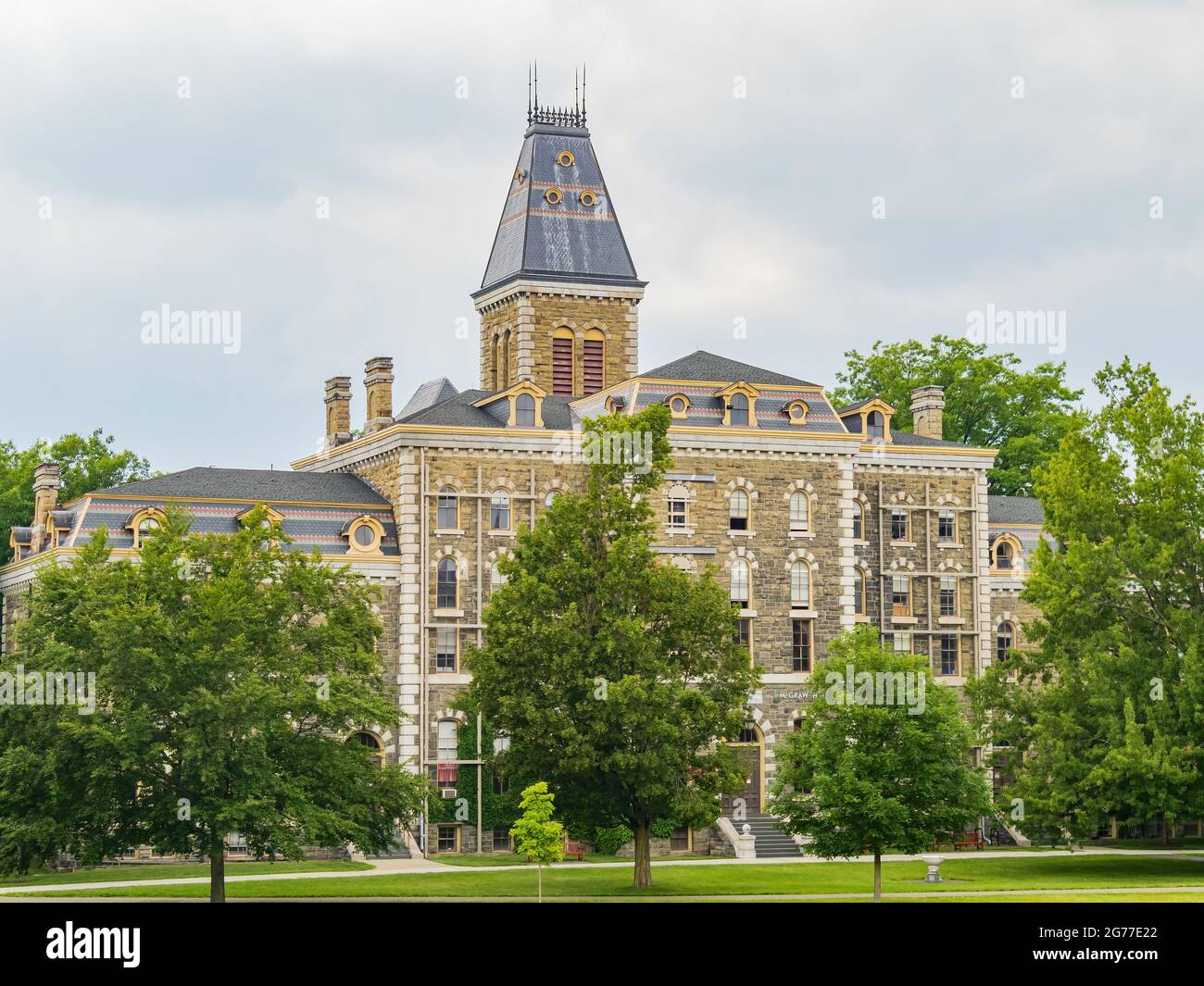Sunny exterior view of McGraw Hall of Cornell University at Ithaca, New ...