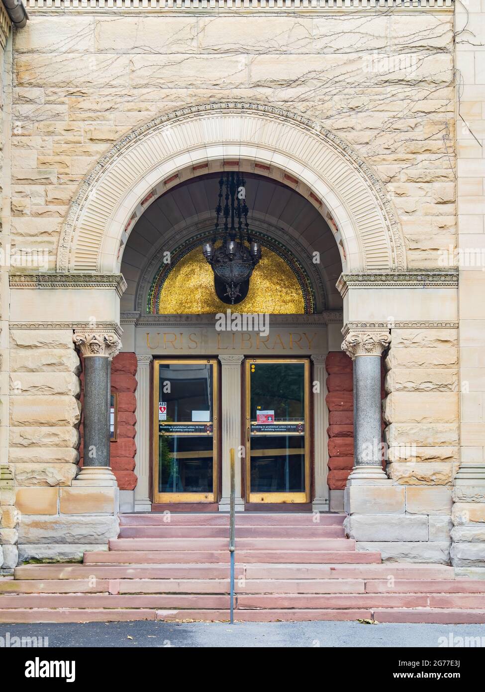 Sunny exterior view of Uris Library of Cornell University at Ithaca ...
