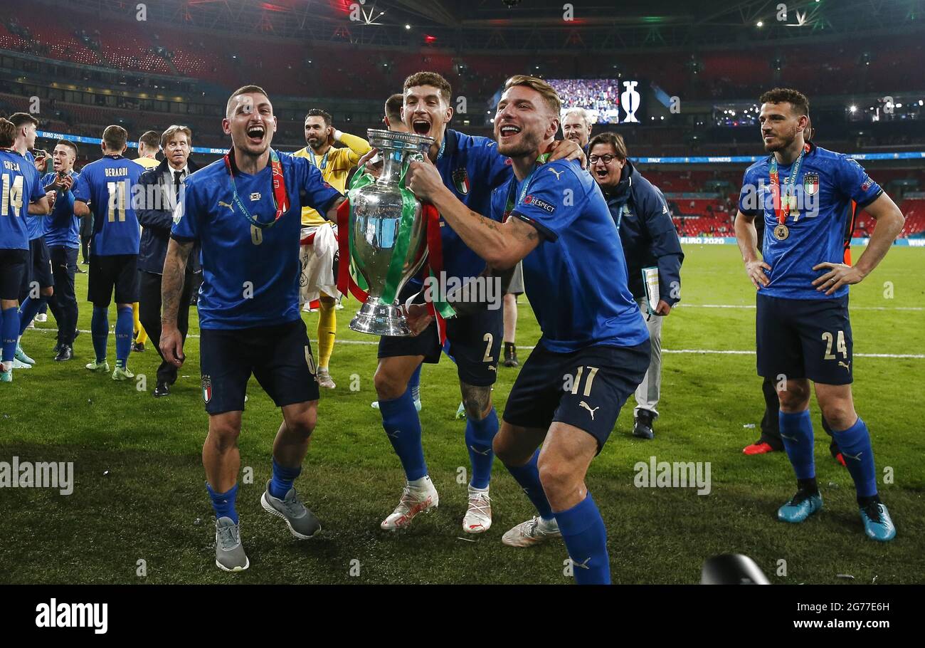 London, Britain. 11th July, 2021. Players of Italy celebrate after ...