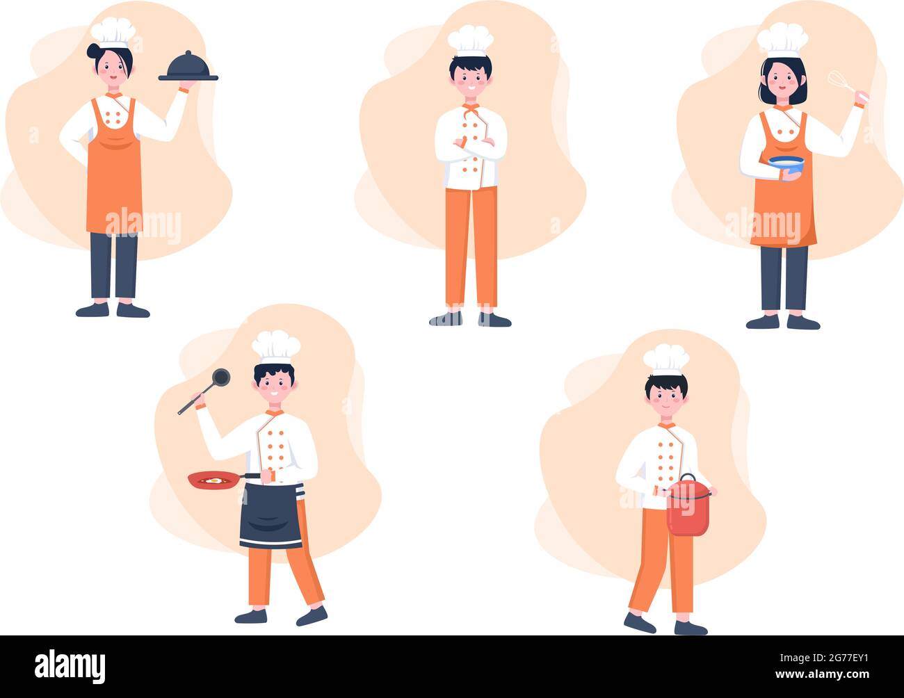 Chef Is Cooking In The Kitchen With Tray, ingredients or Different ...