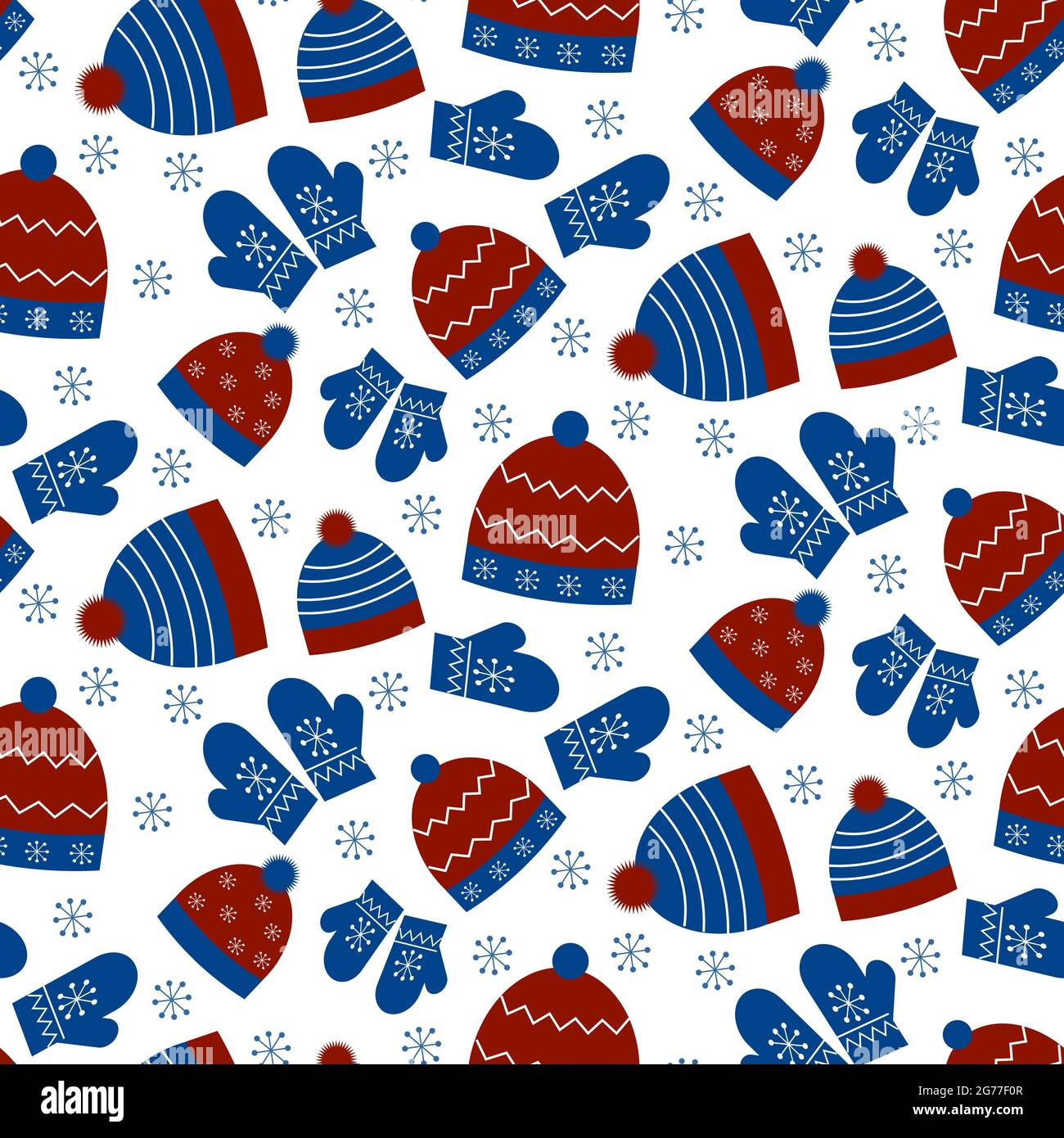 Pattern with winter hats and mittens. Vector illustration isolated on ...