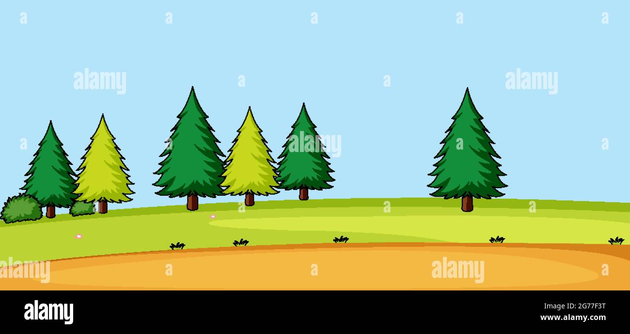 Empty park landscape scene with many trees illustration Stock Vector ...