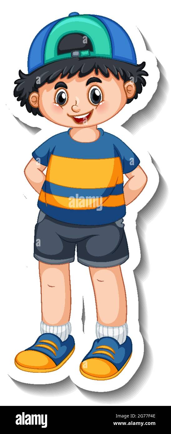 Sticker template with a boy cartoon character isolated illustration ...
