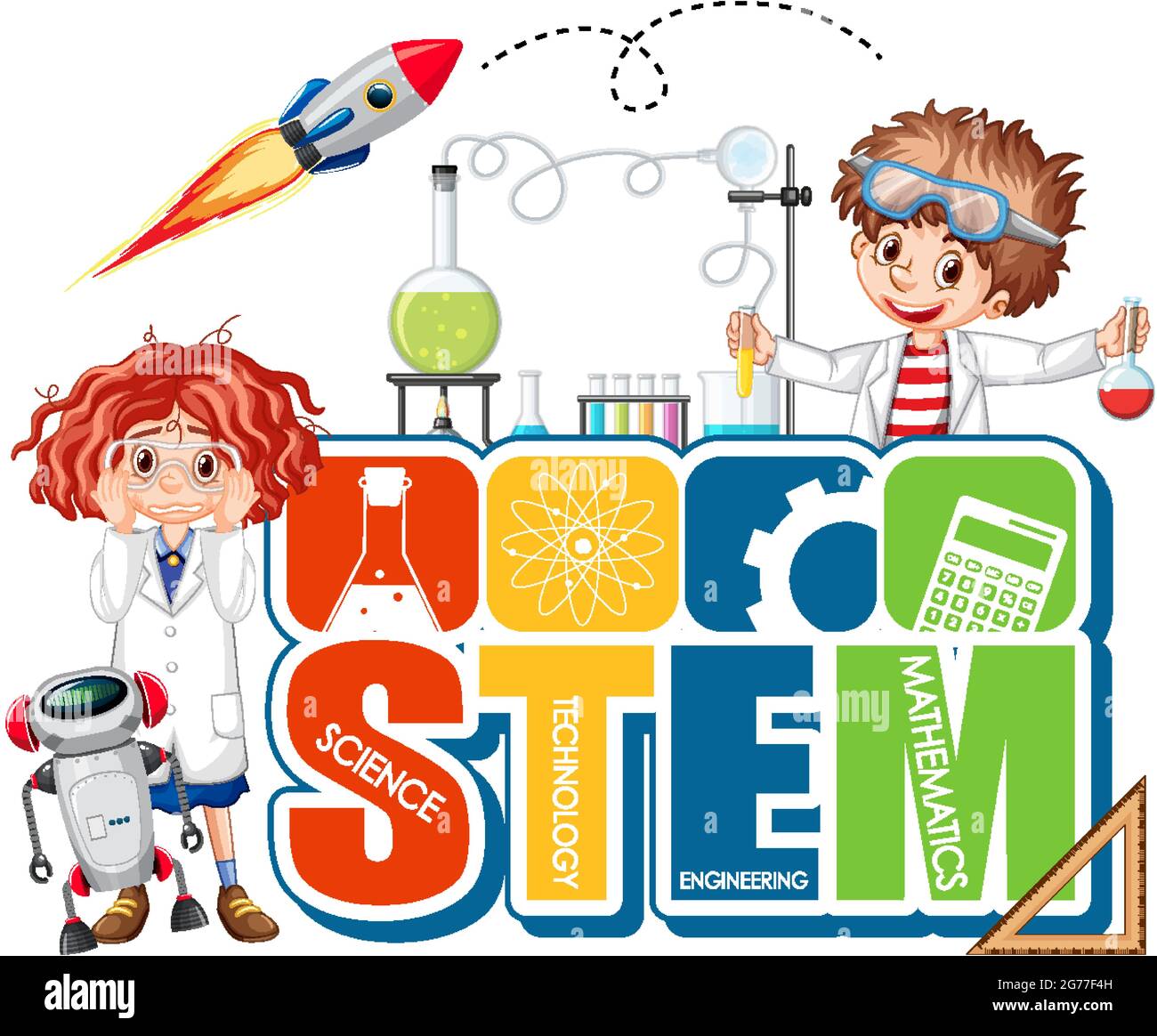 STEM education logo with scientist cartoon character illustration Stock ...
