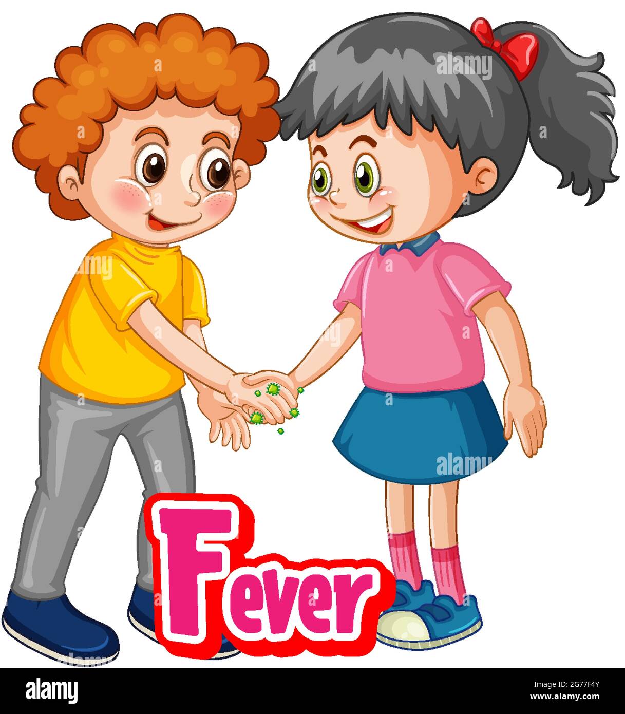Two kids cartoon character do not keep social distance with Fever font ...