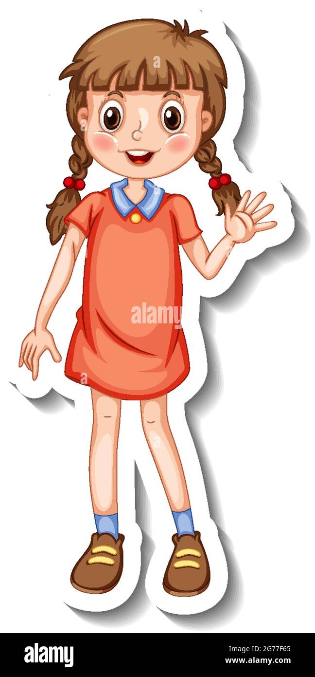 Sticker template with a girl in standing posing cartoon character ...