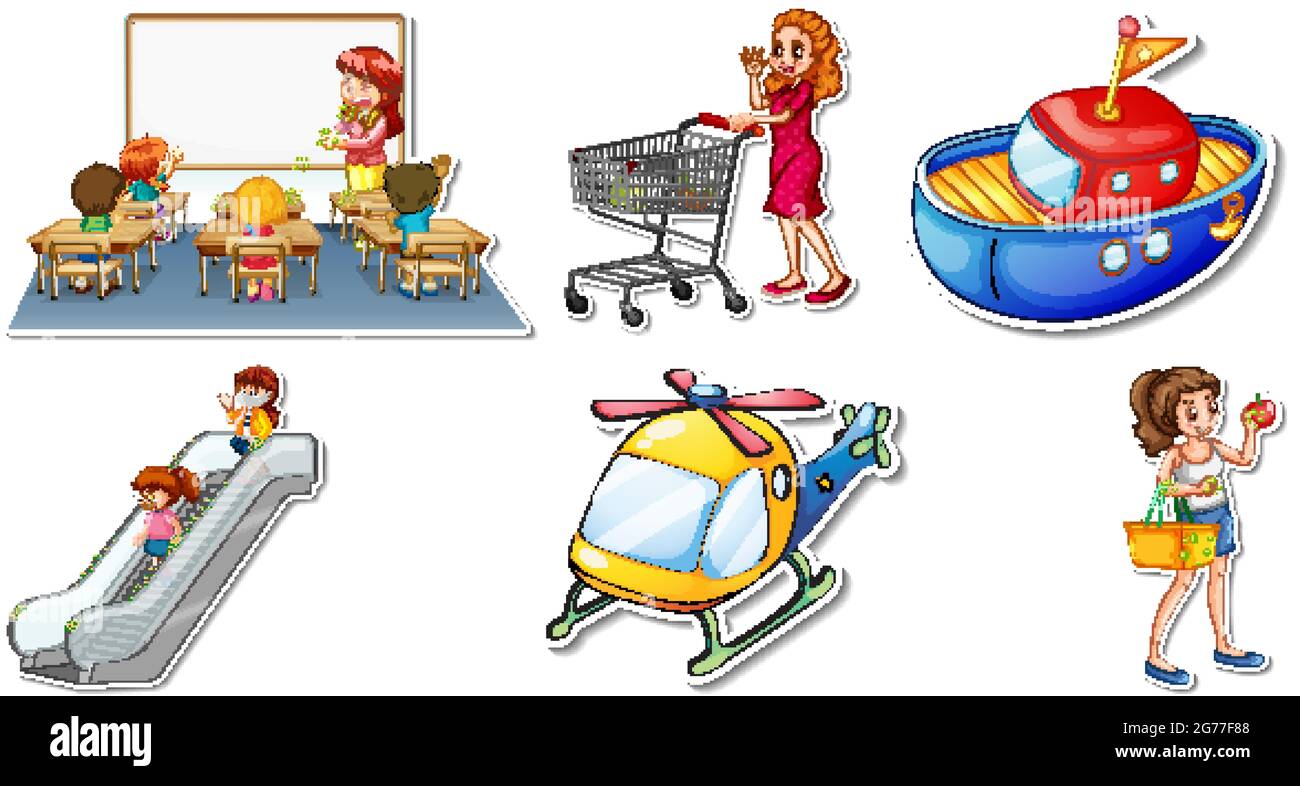 Random stickers with transportable vehicle objects illustration Stock ...