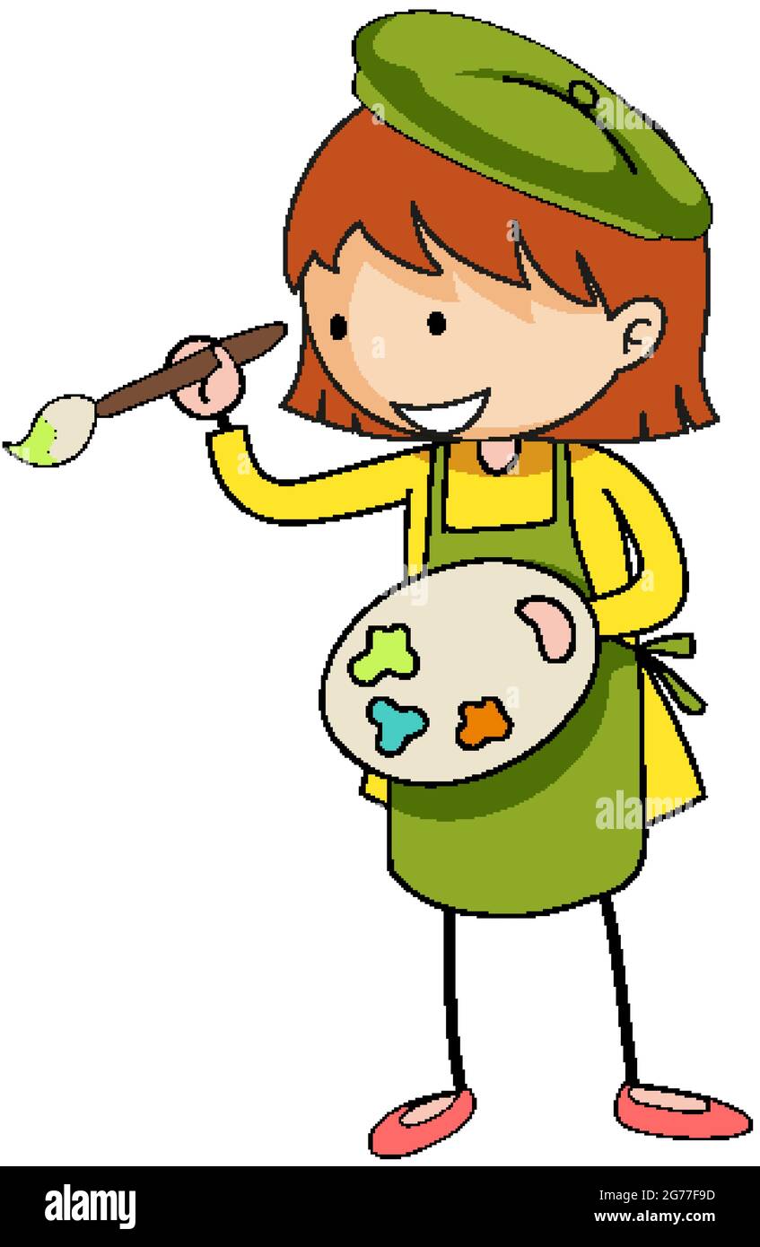 Little artist holding colour palette cartoon character isolated ...